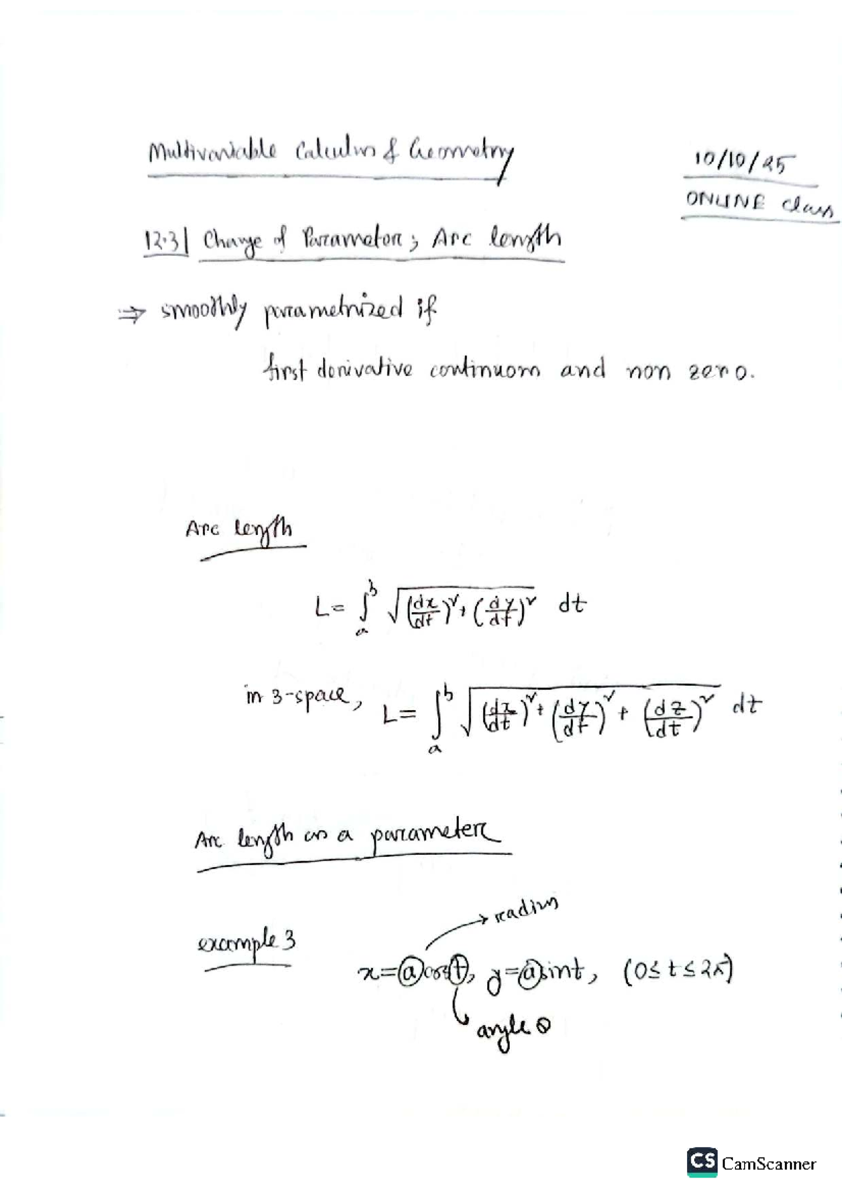 Multivariable Calculus and Geometry Class Notes (MATH 12.3) - Studocu