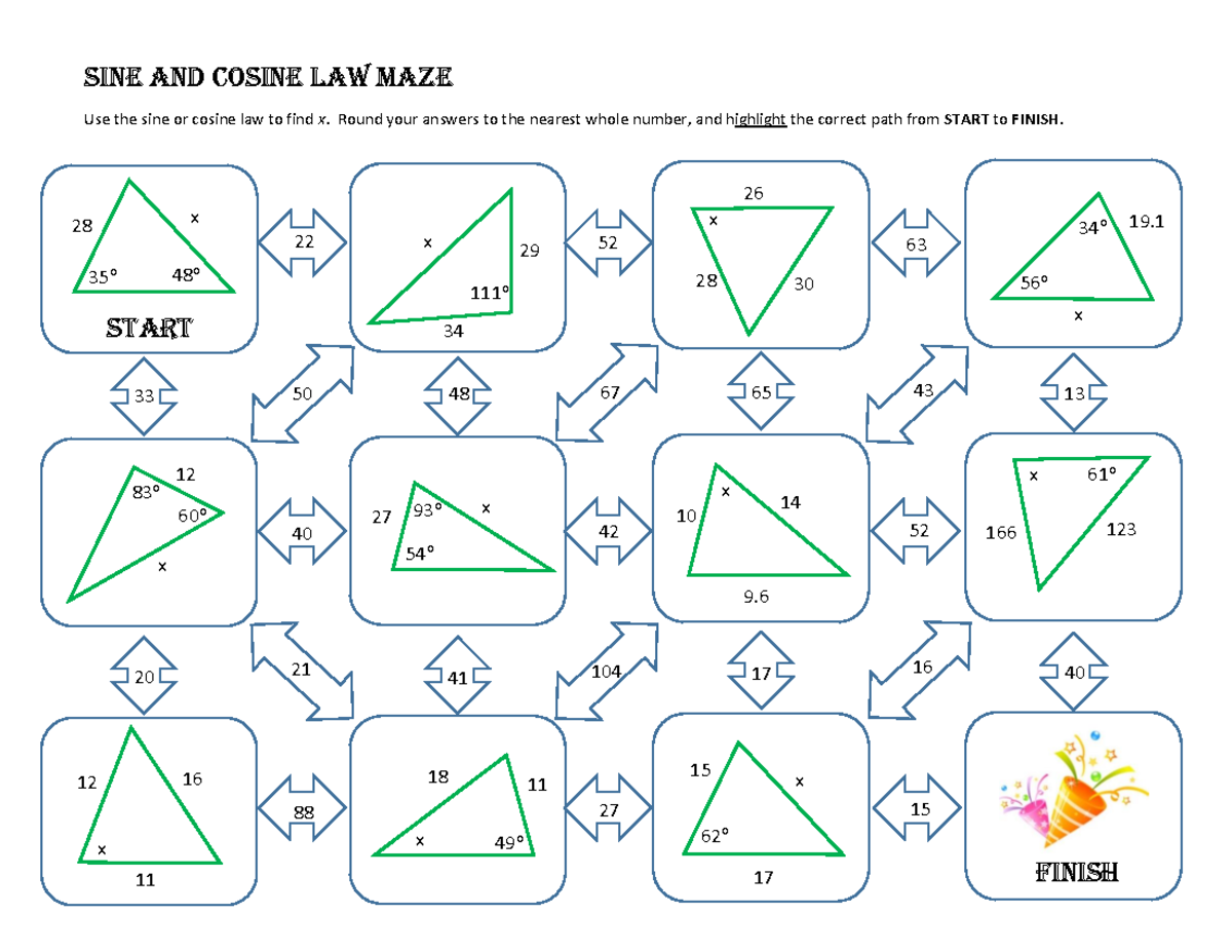 Sine and Cosine Law Maze Worksheet (Mathematics) - Studocu