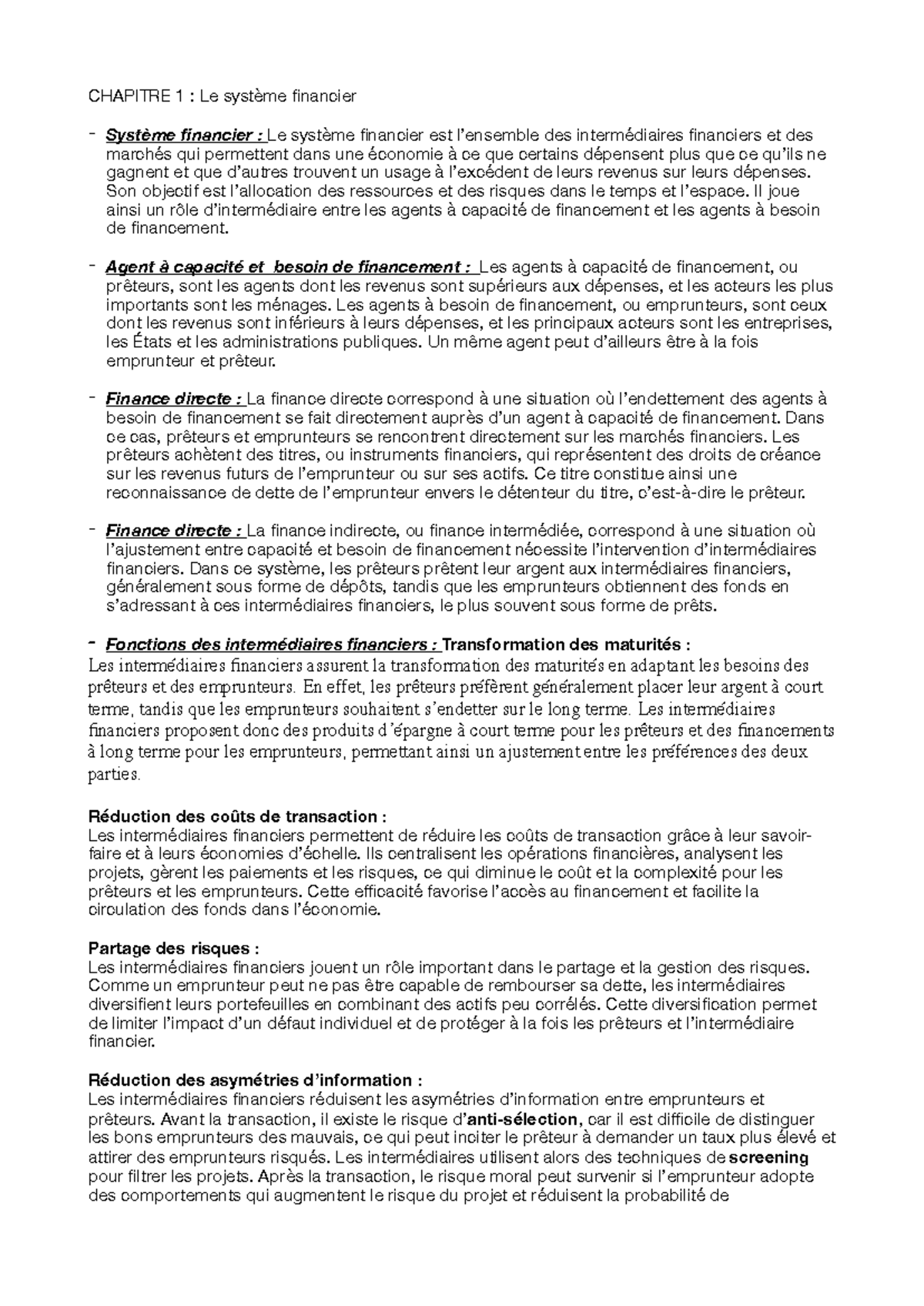 Révisions sur le Système Financier : Monnaie et Finance (Cours 2) - Studocu