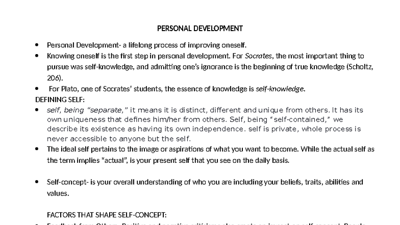 Personal Development: Understanding Self and Growth (INB 838862) - Studocu