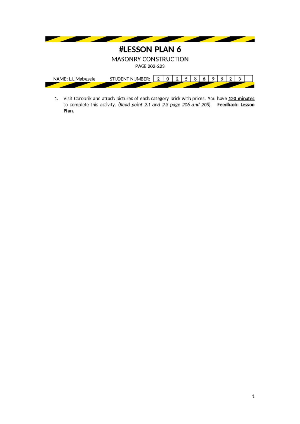 Masonry Construction Lesson Plan - BARR 1512 - Unit 6 & 7 - Studocu