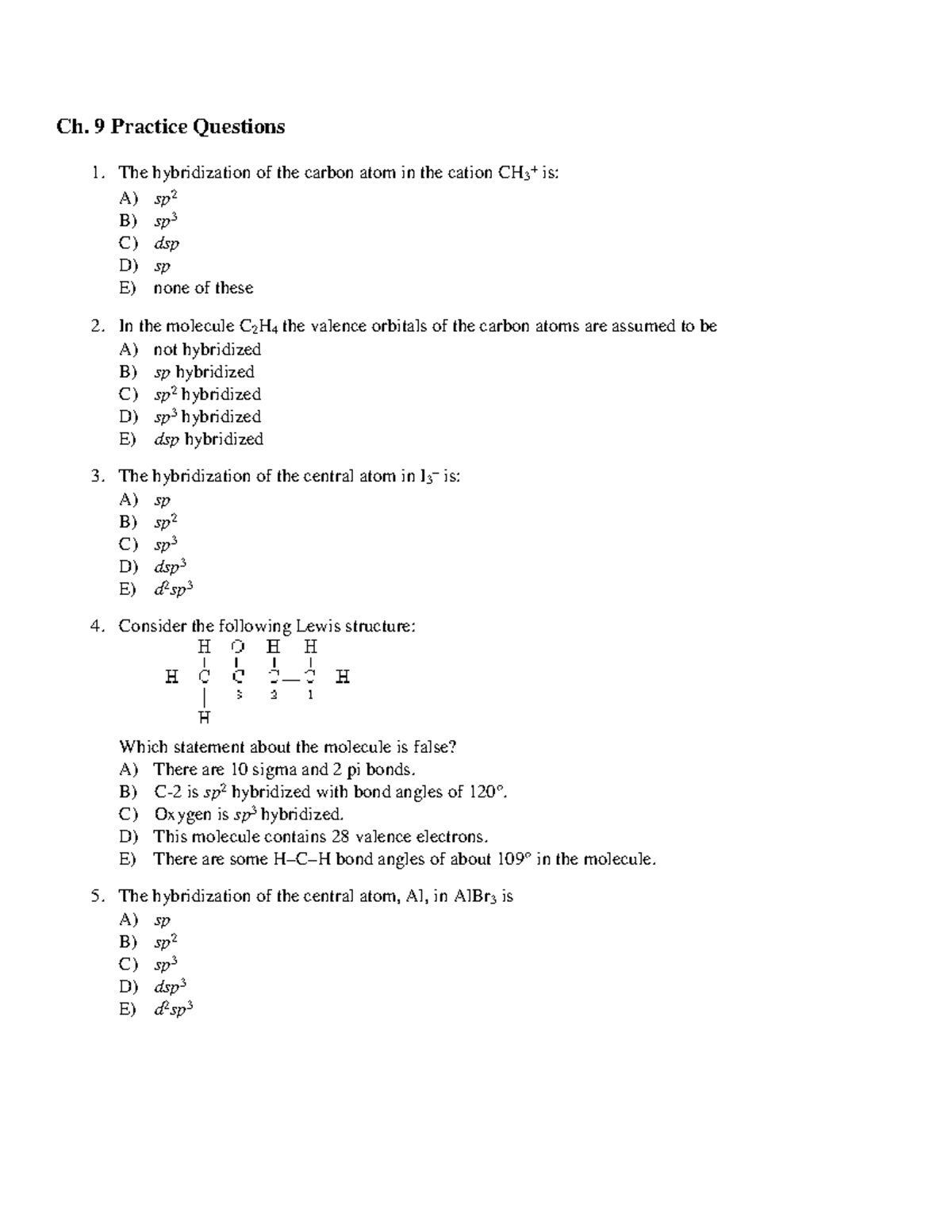 Ch. 9 Chemistry Practice Questions and Answers - Studocu