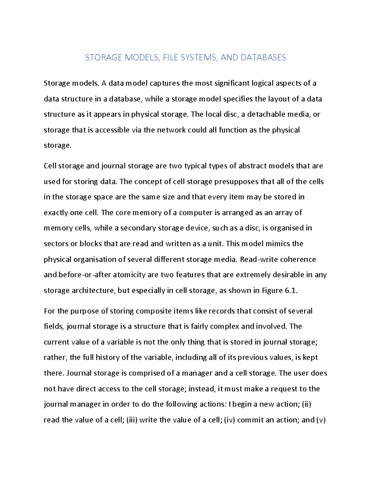 STORAGE MODELS & FILE SYSTEMS: Understanding Structures in Databases ...