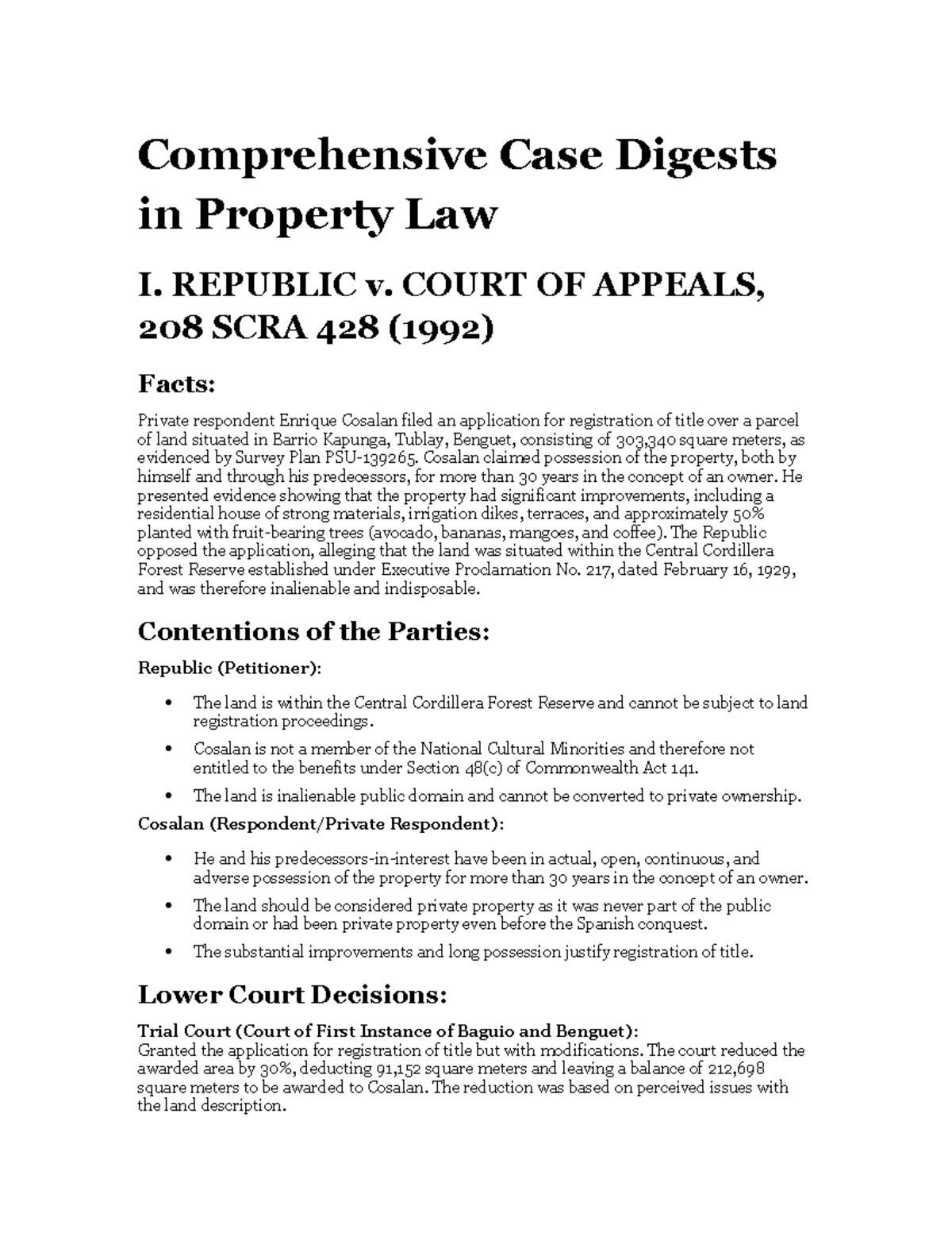 Property Law Case Digests: Key Rulings and Principles (PL 101) - Studocu