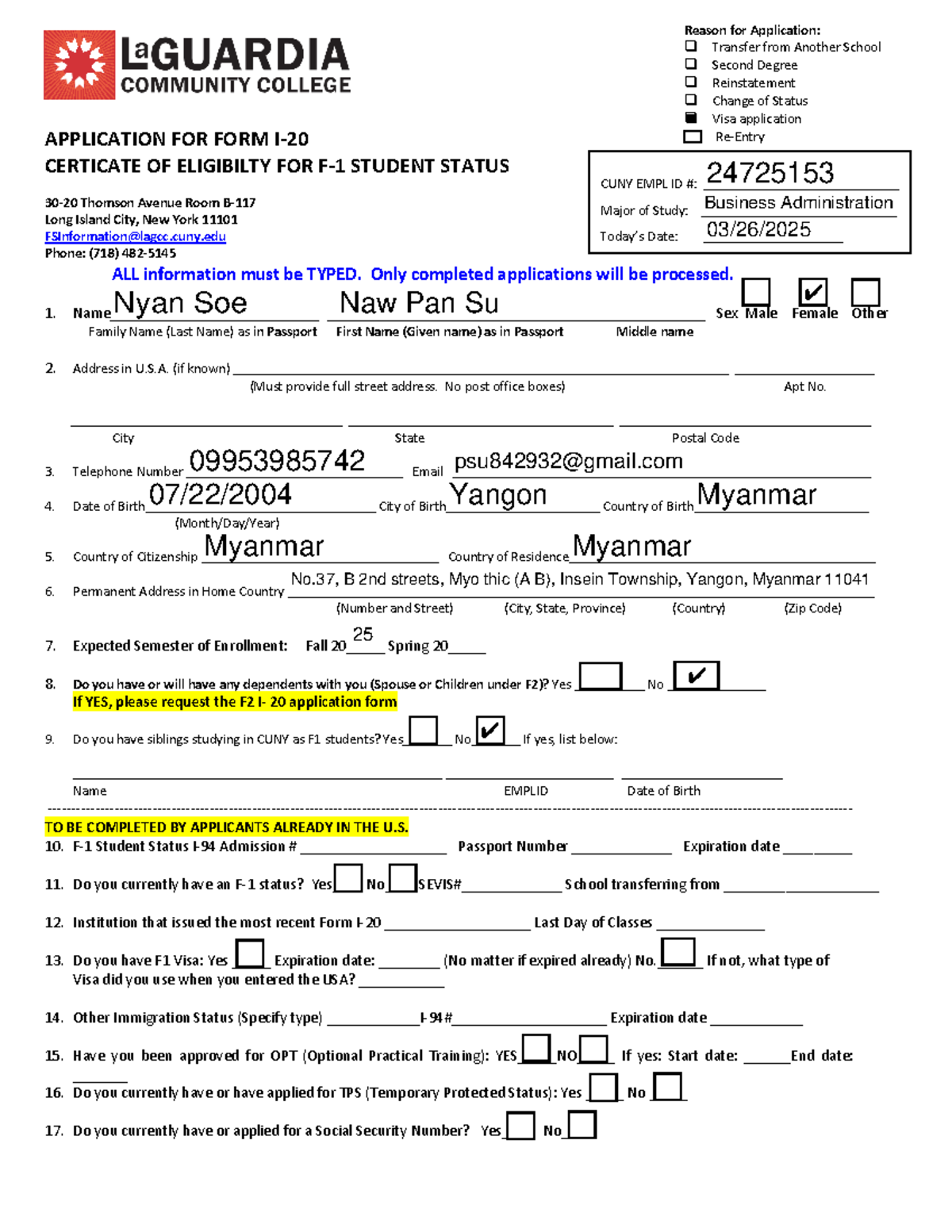 I-20 Application for Transfer and Reinstatement - Fall 2025 - Studocu