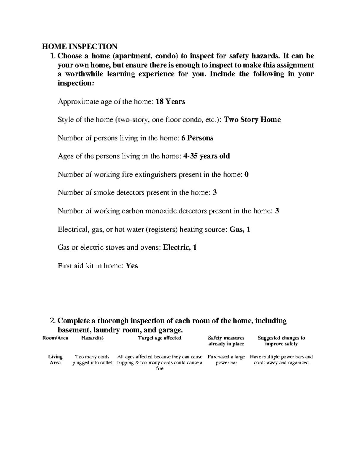 PSW 2 - Home Safety Inspection Report for Module 2 Assignment - Studocu