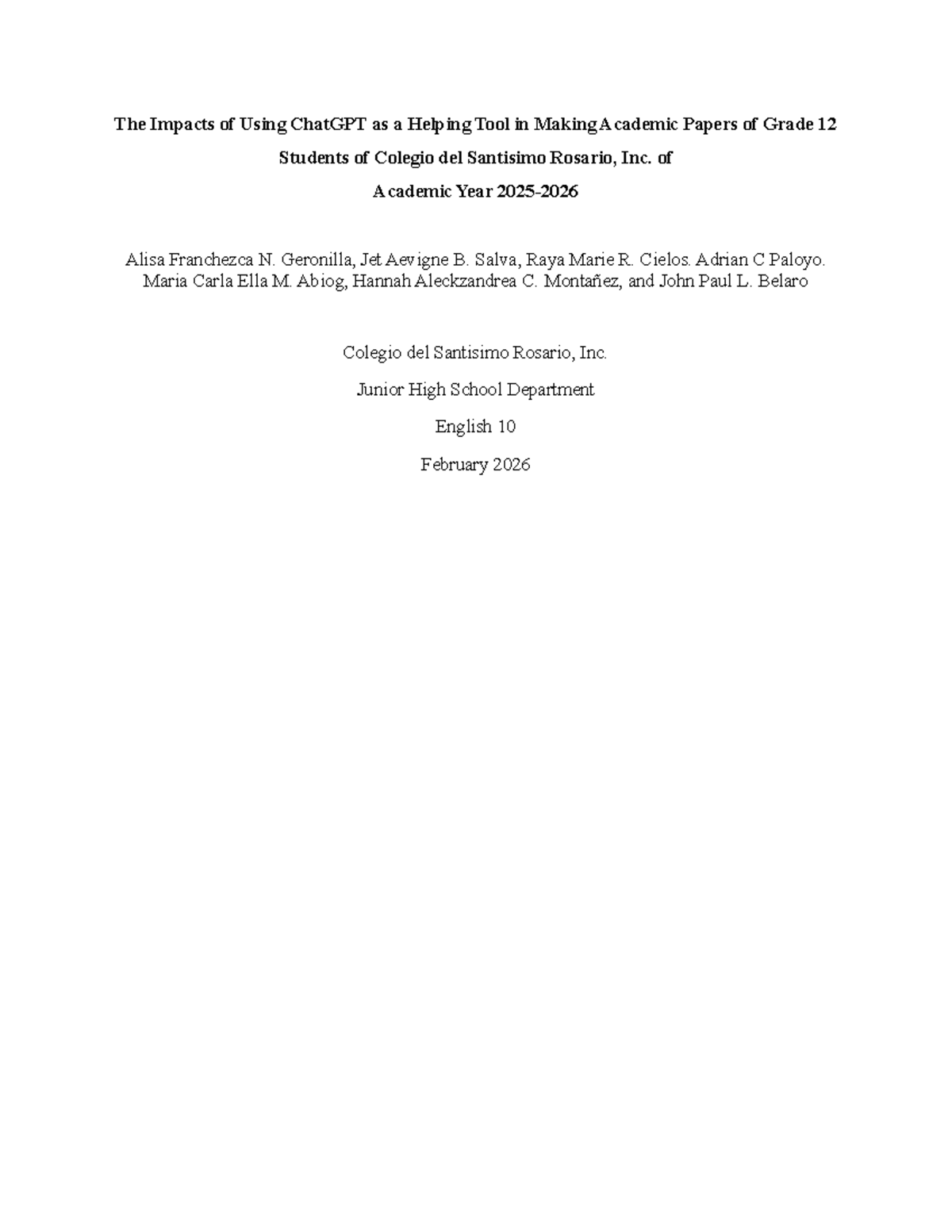 The Impacts of ChatGPT on Grade 12 Academic Papers - Research Study ...