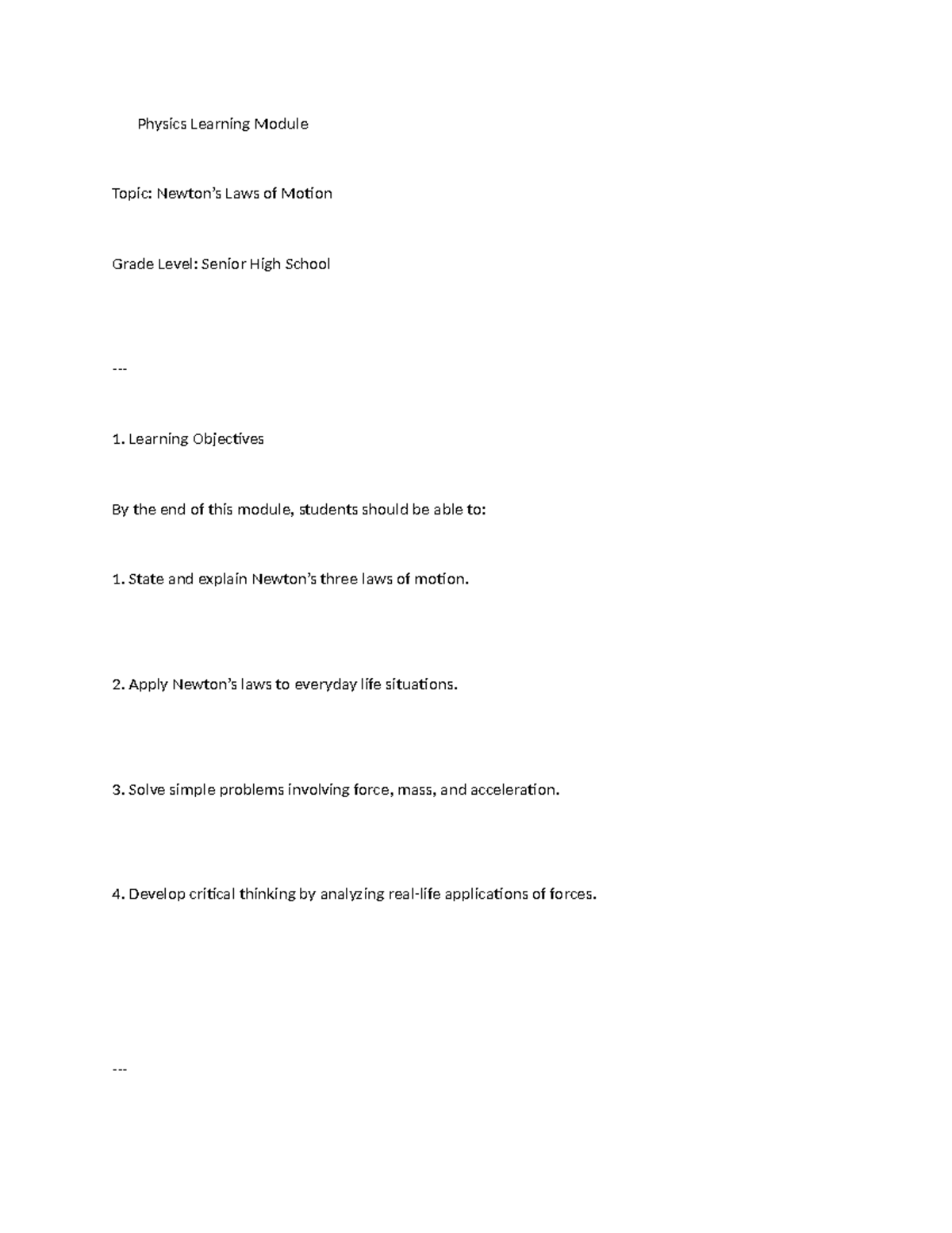 Physics Module: Laws of Motion Overview for Senior High School - Studocu