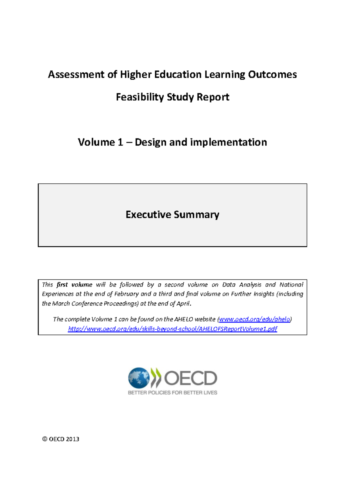 AHELO FS Report Vol. 1: Executive Summary on Learning Outcomes ...