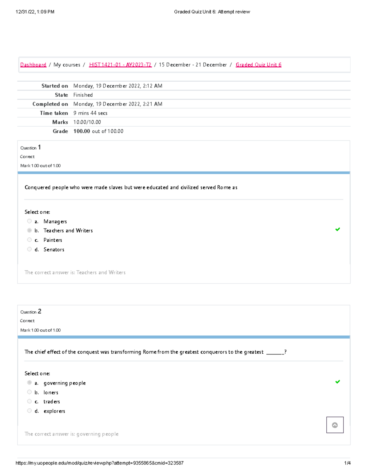 Graded Quiz Unit 6 Attempt review - Started on Monday, 19 December 2022 ...