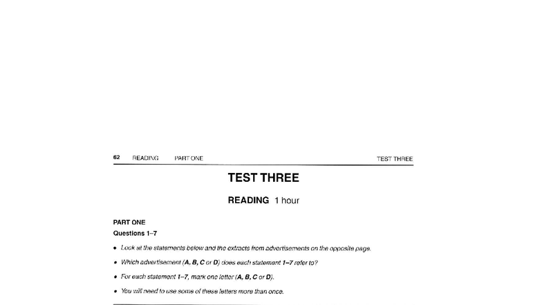 TEST 62 READING PART ONE - BEC Exam Preparation - Studocu