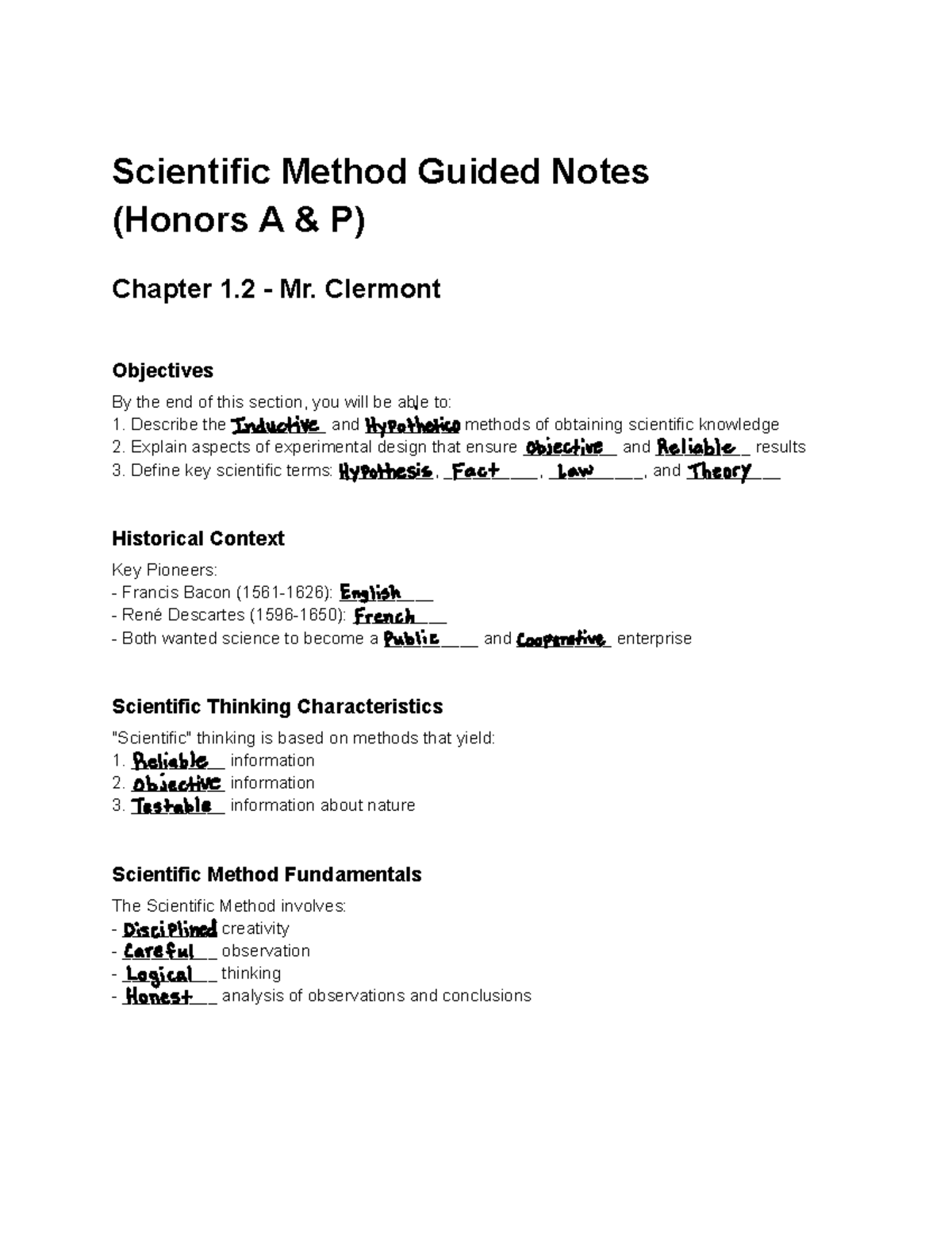 Scientific Method Guided Notes (Honors A&P) - Ch. 1.2 Overview - Studocu