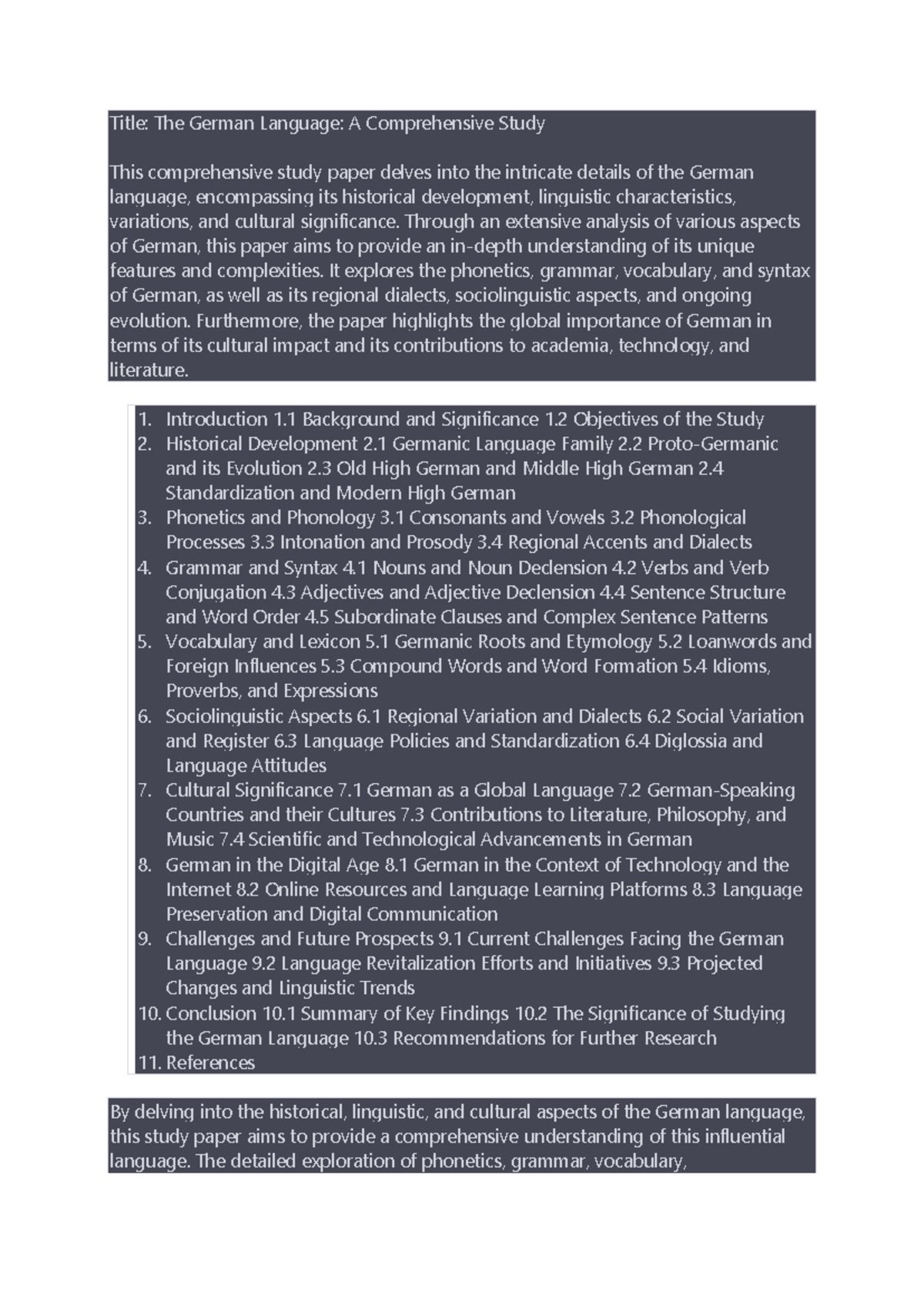 Comprehensive Study of the German Language and Its Cultural Impact ...