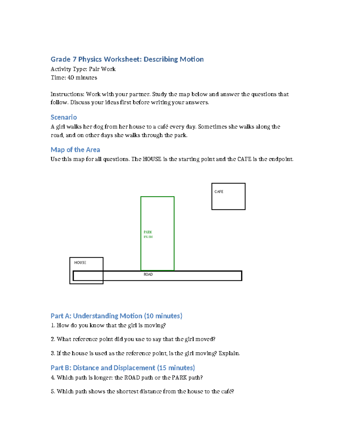 Grade 7 Physics Worksheet: Motion Activity & Discussion - Studocu