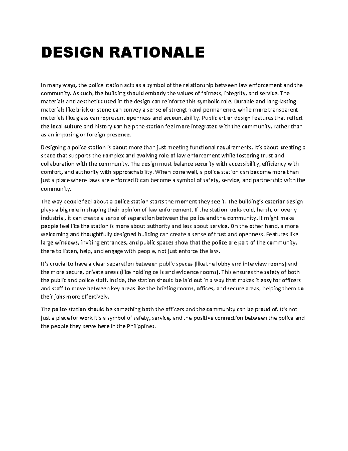 Design Rationale for a Community-Centric Police Station - Studocu