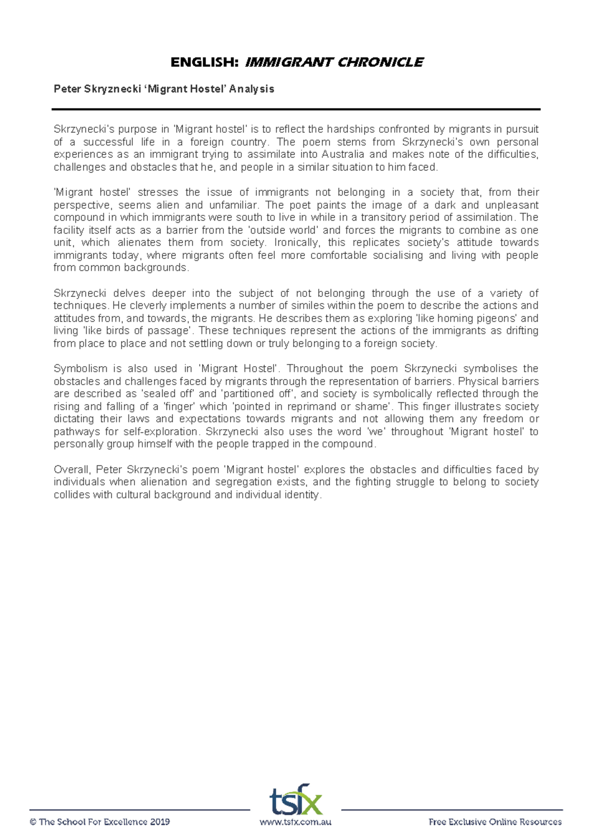 ENGLISH: Analysis of Peter Skrzynecki's 'Migrant Hostel' Poem - Studocu