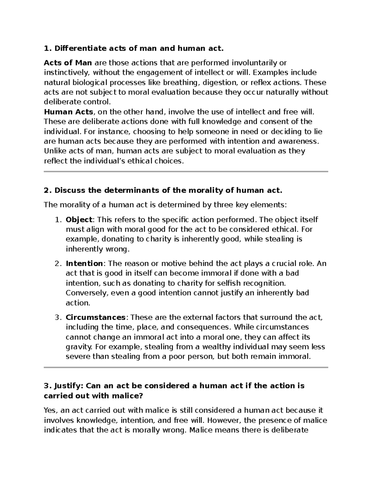 Ethics Exam - Summary: Human Acts vs. Acts of Man - Studocu