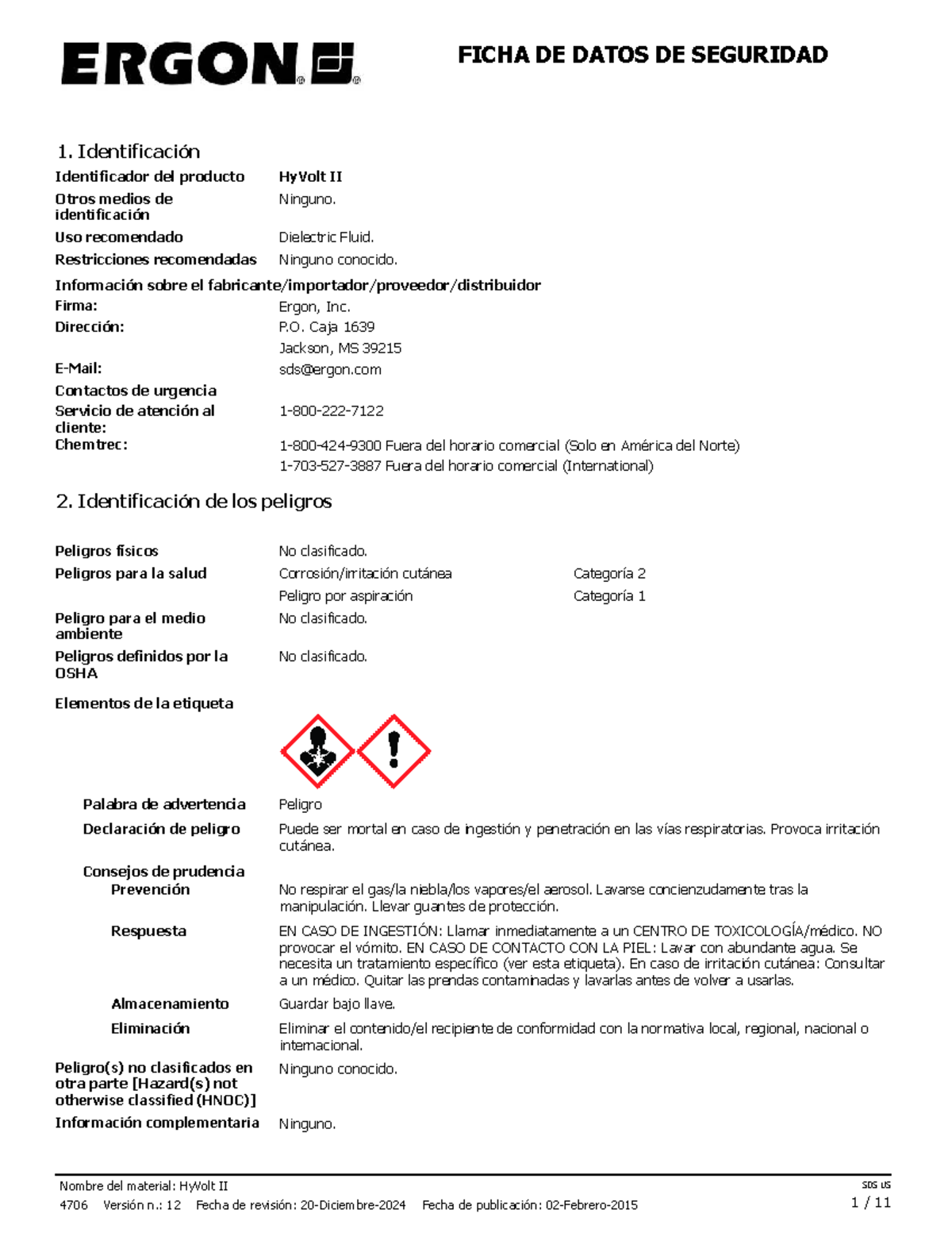SDS US en Español: HyVolt II - Ficha de Datos de Seguridad - Studocu
