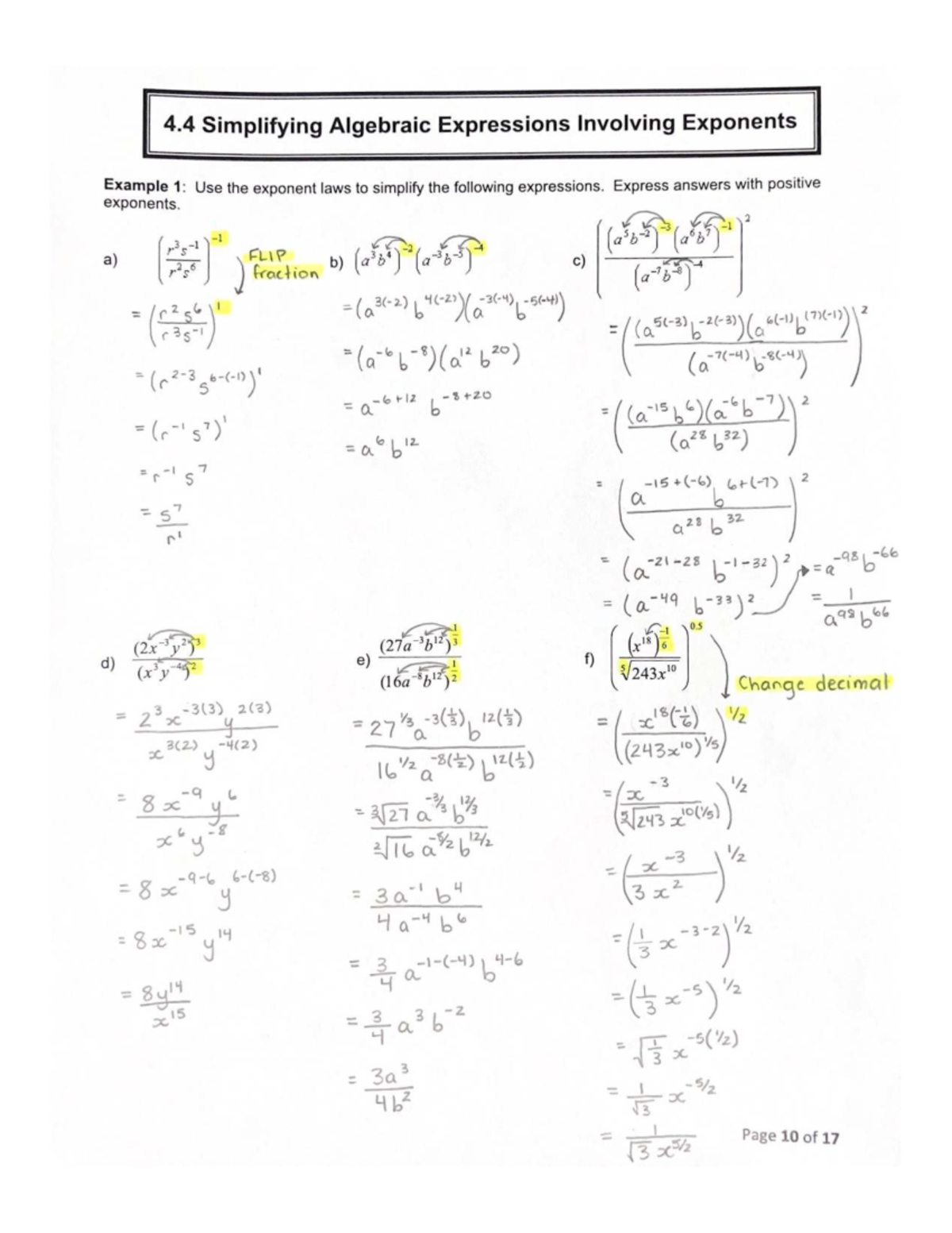 Section 4.4 Class Notes: Simplifying Algebraic Expressions with ...