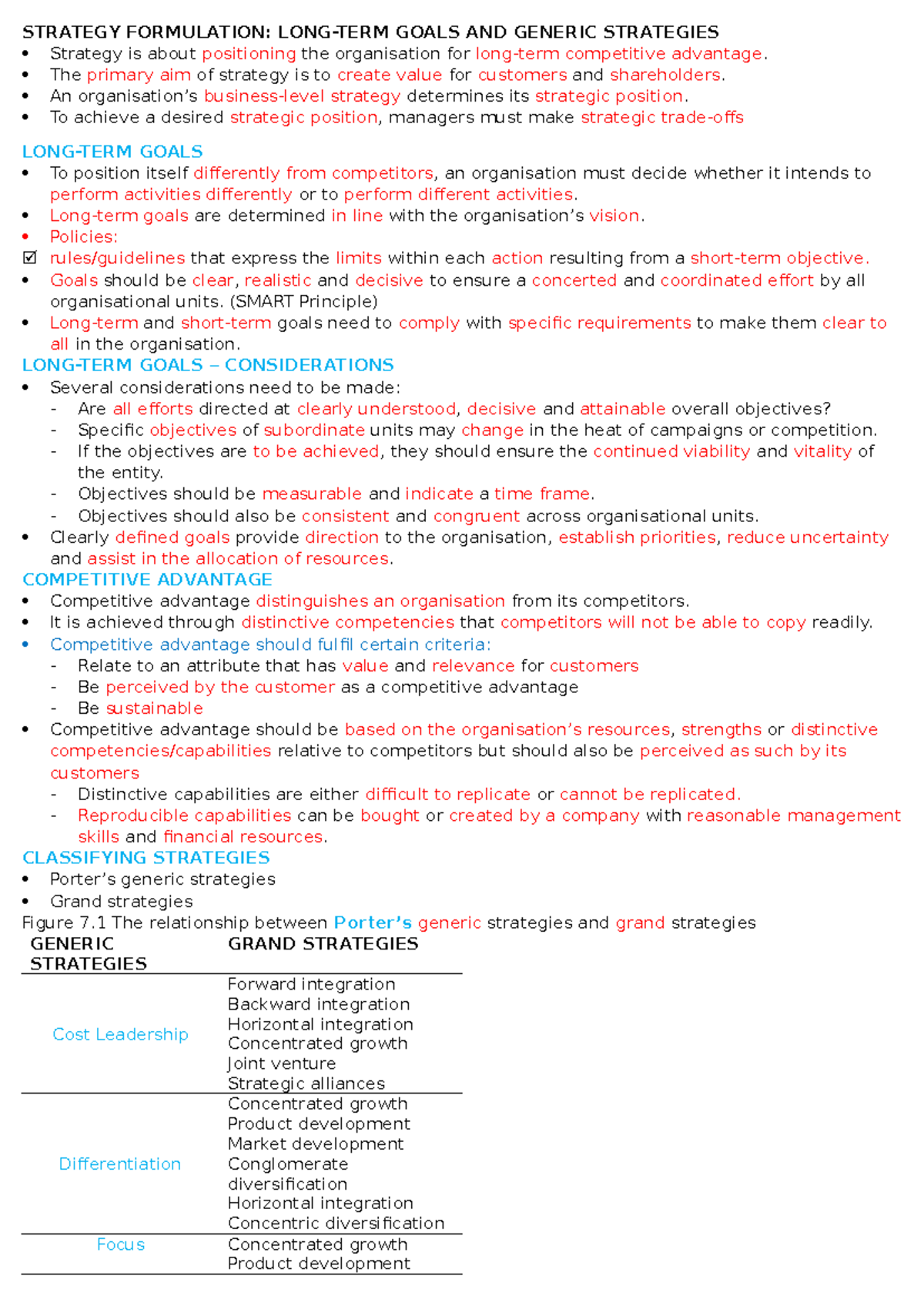 STRATEGY FORMULATION: GOALS & GENERIC STRATEGIES (TEST 2) - Studocu