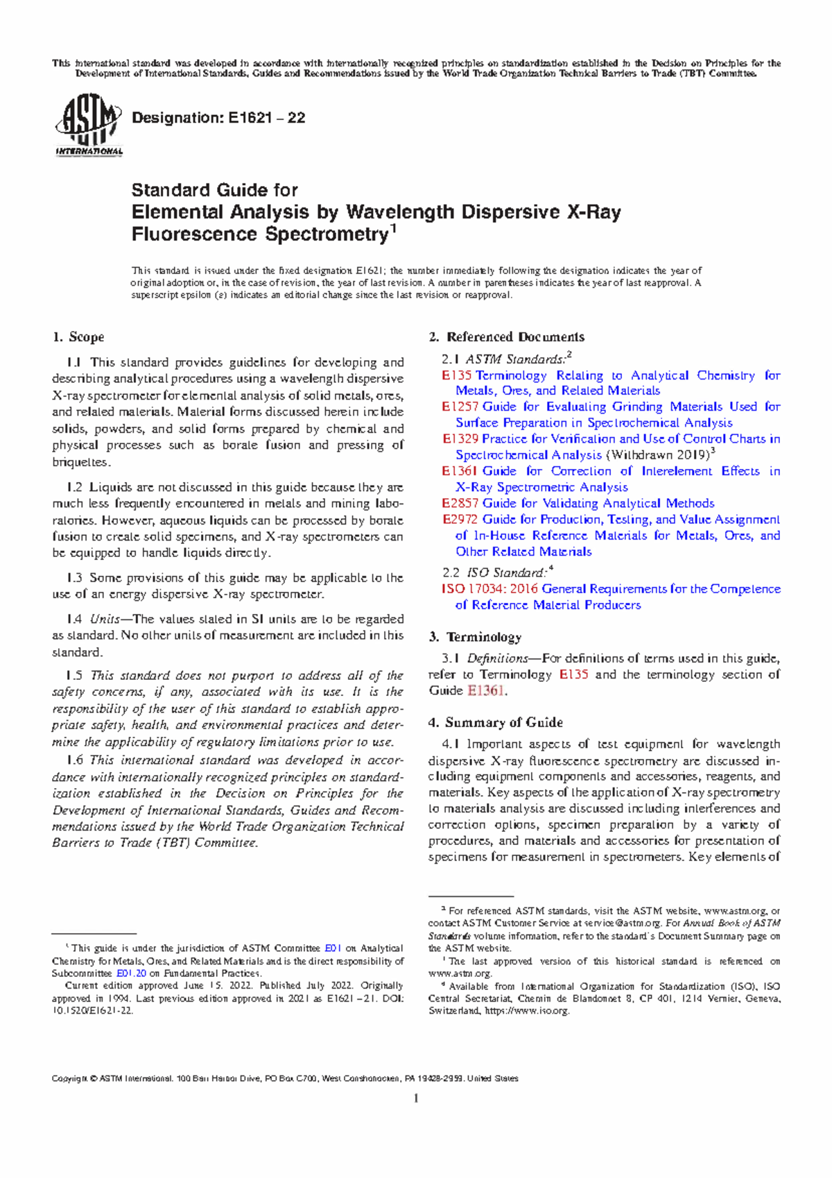 ASTM E1621-22: Guide for Elemental Analysis via Wavelength Dispersive ...