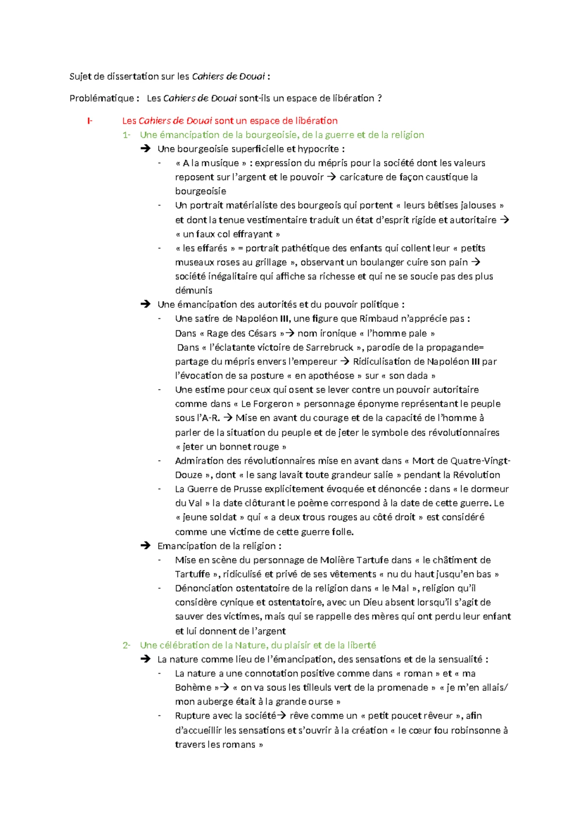 Essai Analyse des Thèmes Émancipateurs dans les Cahiers de Douai de Rimbaud - Studocu