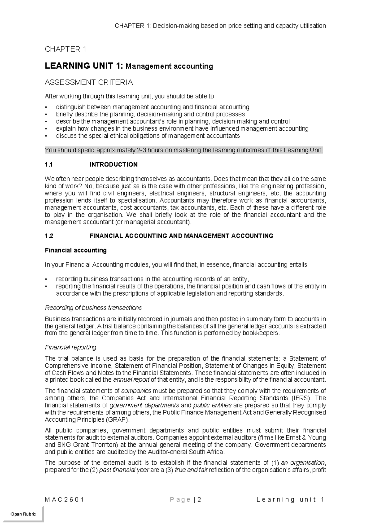 MAC2601 Chapter 1: Management vs Financial Accounting Insights - Studocu