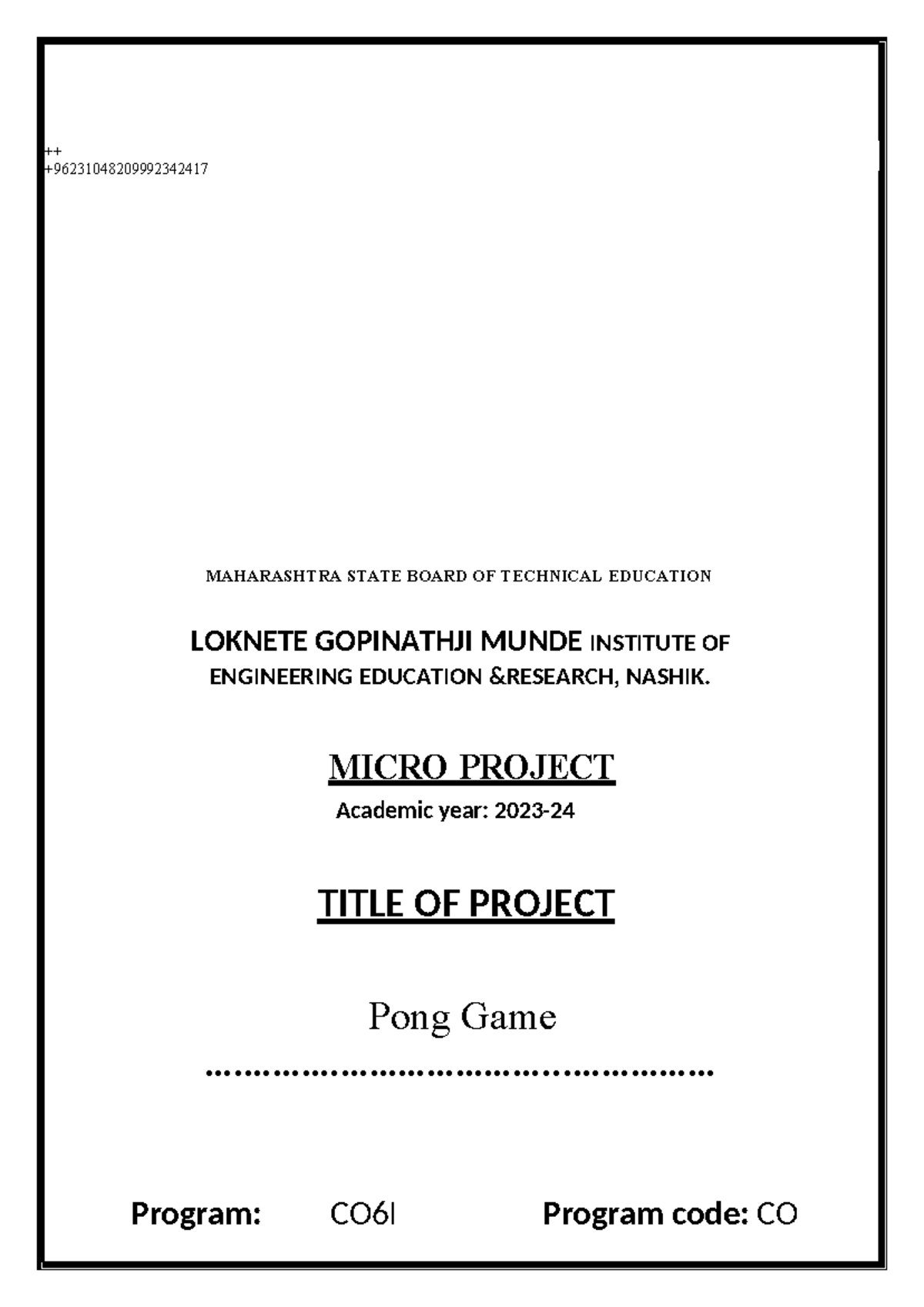 CO22616 Final Micro Project Report: Pong Game Program in Python - Studocu