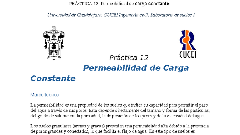 PRÁCTICA 12: Permeabilidad de Carga Constante - Ingeniería Civil CUCEI ...