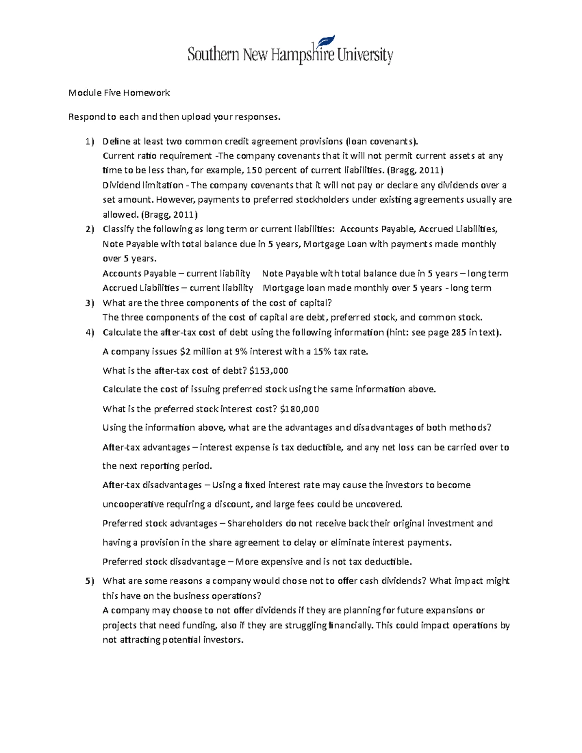 ACC 340 Module Five Homework - Module Five Homework Respond to each and ...
