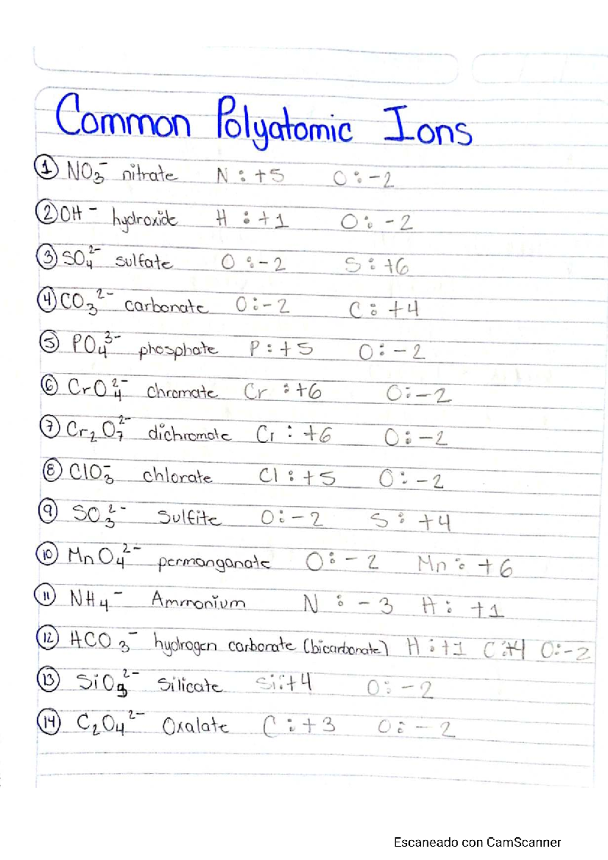Common Polyatomic Ions Overview for Chemistry 101 - Studocu