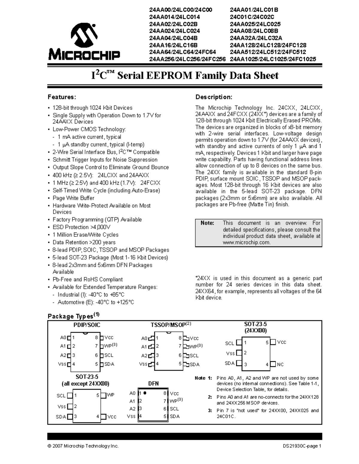 I2C Serial EEPROM Family Data Sheet Overview (21930 C) - Studocu