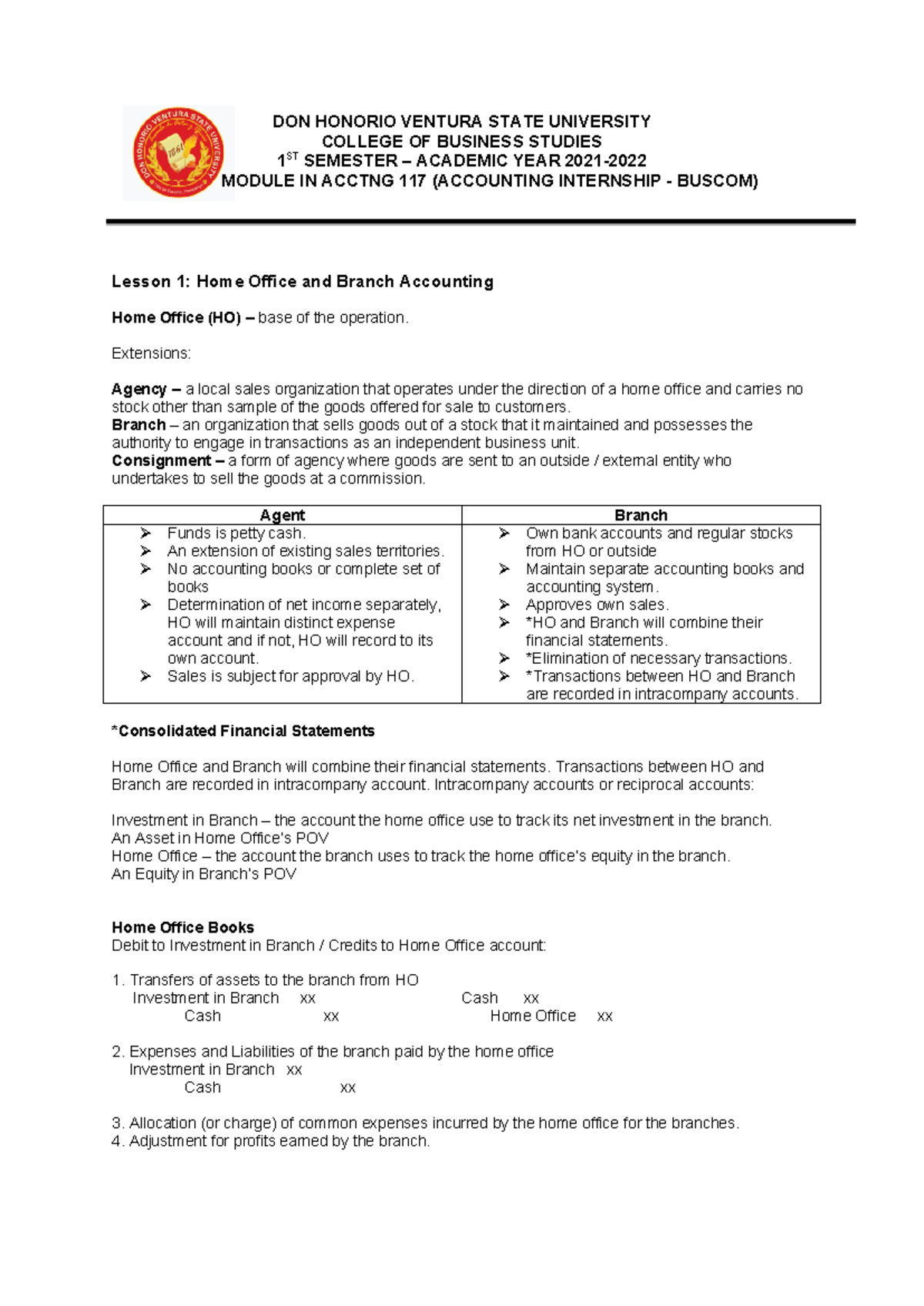 ACCTNG 117: Lesson 1 - Home Office & Branch Accounting Overview - Studocu