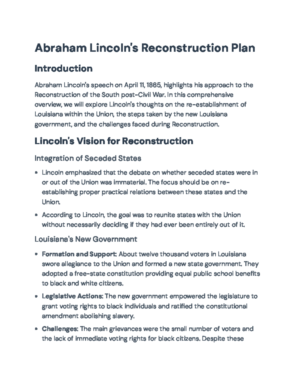 Abraham Lincoln's Reconstruction Plan: A Focus on Louisiana's Renewal ...
