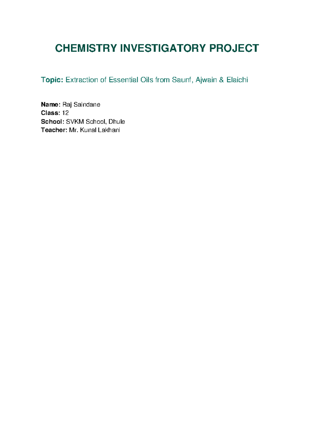 Class 12 Chemistry Project: Extraction of Essential Oils from Saunf ...