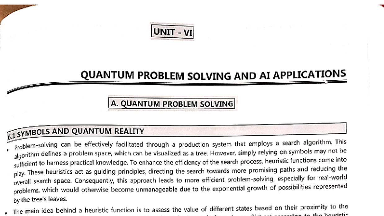 UNIT VI - Quantum Problem Solving & AI Applications Notes - Studocu