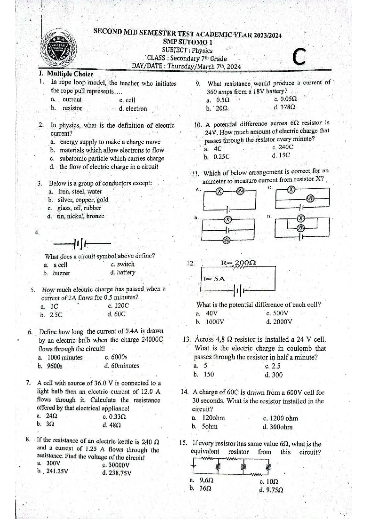 P.VII Mid Genap 2324 - Physics Mid Semester Test for 7th Grade - Studocu