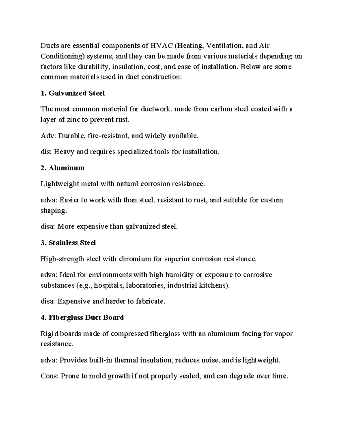 Duct Materials Overview for HVAC Systems - Notes - Studocu