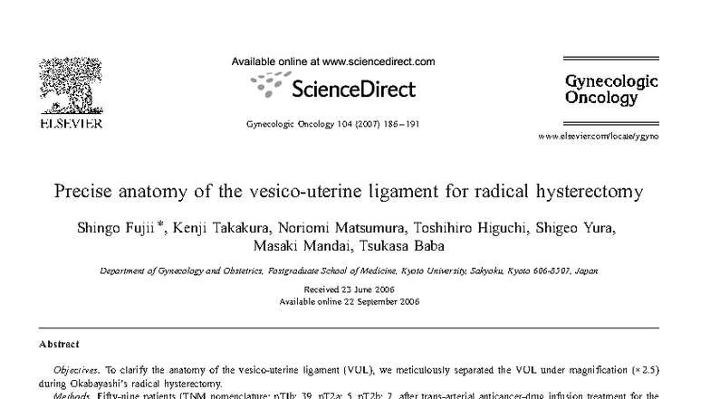 Precise Anatomy of the Vesicouterine Ligament in Radical Hysterectomy ...