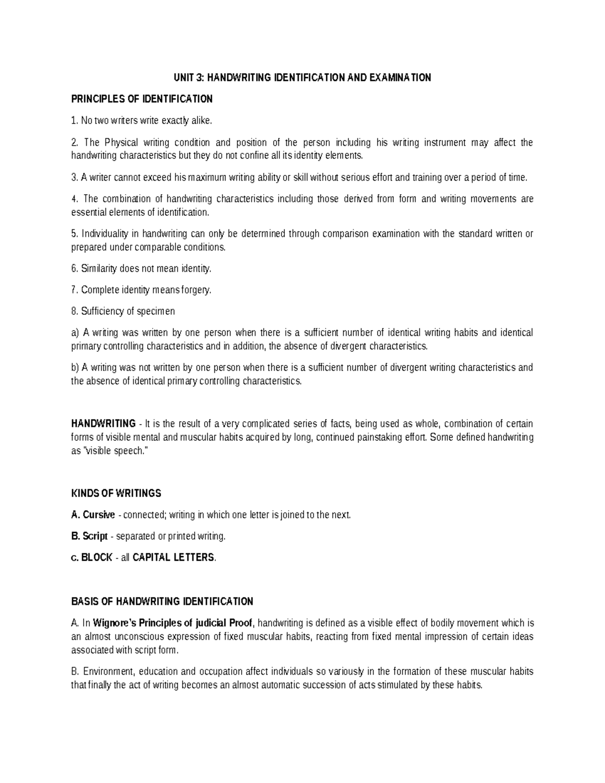 FOR 04: Handwriting Identification & Examination Principles - Studocu