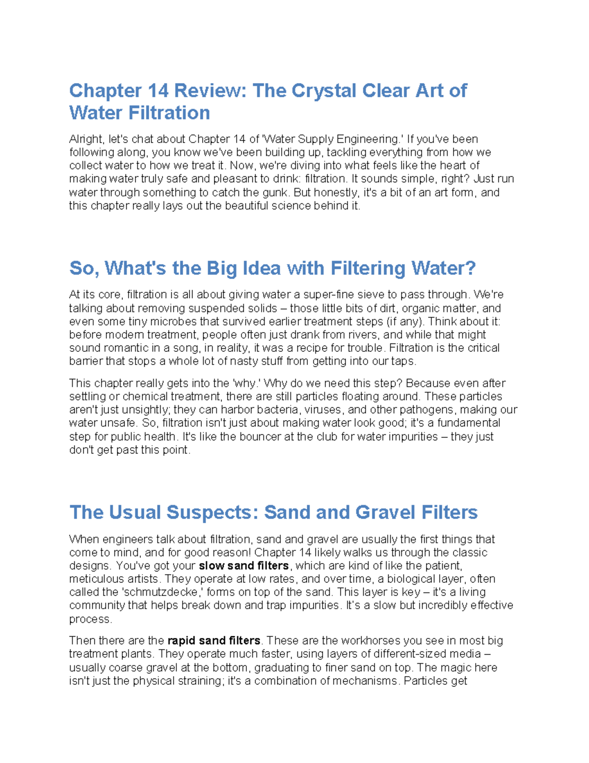 Water Supply Engineering CH14 Review: The Art of Water Filtration - Studocu