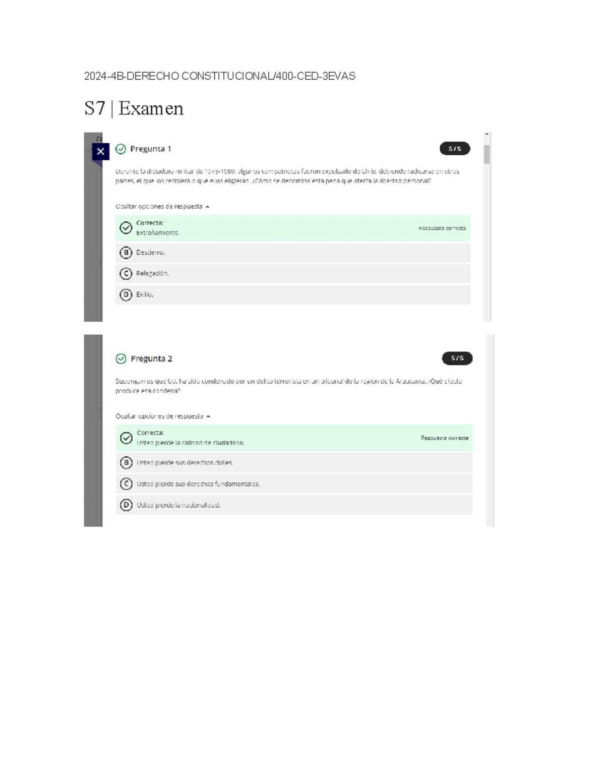 Derecho Constitucional S7 Examen: Preguntas y Respuestas Clave - Studocu