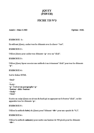 TD 3 Javascript - JAVASCRIPT Fiche TD N° 2 Année : 3ème LMD Option :ISIL Exercice 1 Ecrire un ...