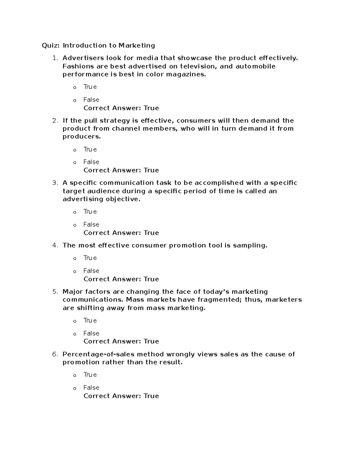 Quiz: Introduction to Marketing - 31 Dec 2024 - Studocu