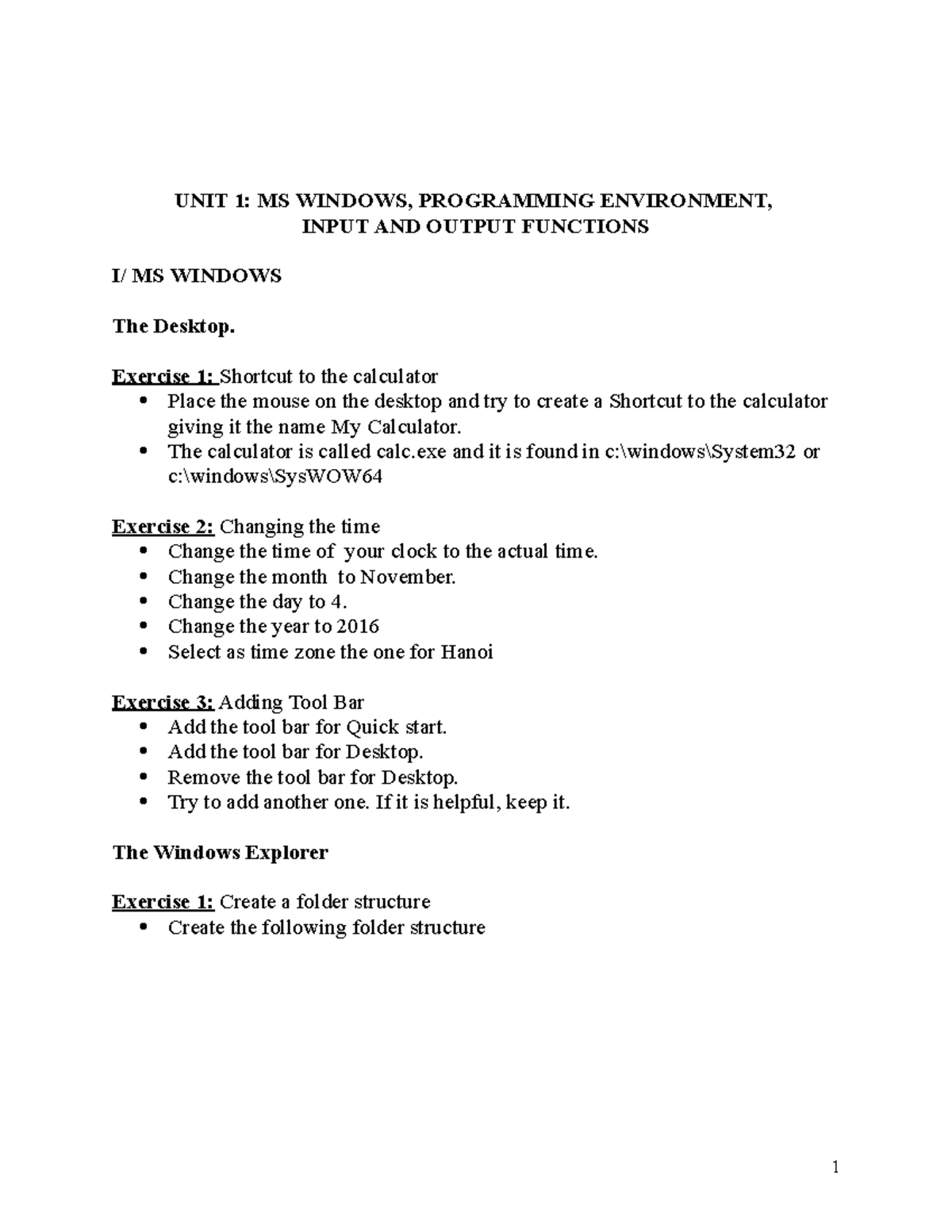 UNIT1 - Introduction to C programming language - UNIT 1: MS WINDOWS ...