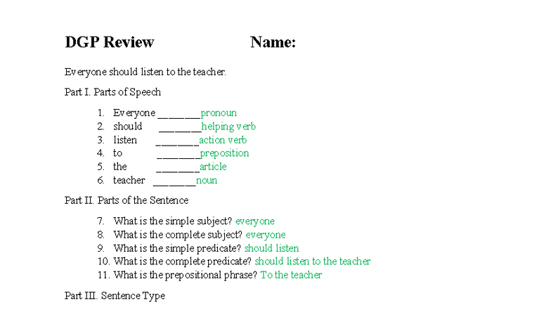 DGP Review Answer Key Cheat Sheet for English Grammar - Studocu