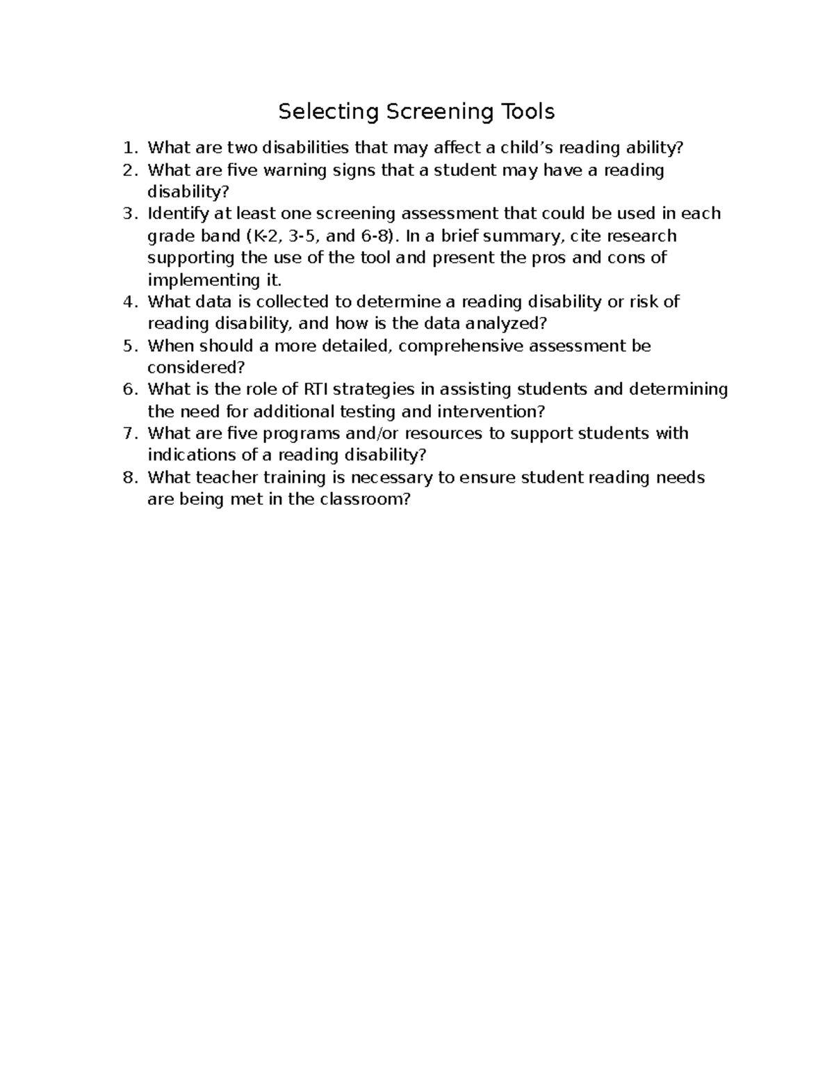 Selecting Screening Tools for Reading Disabilities: Key Insights and ...