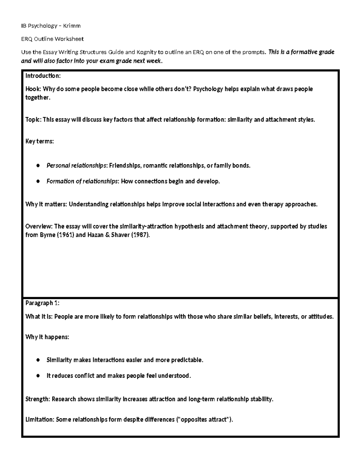 IB Psychology ERQ Outline: Relationship Formation Factors & Theories ...