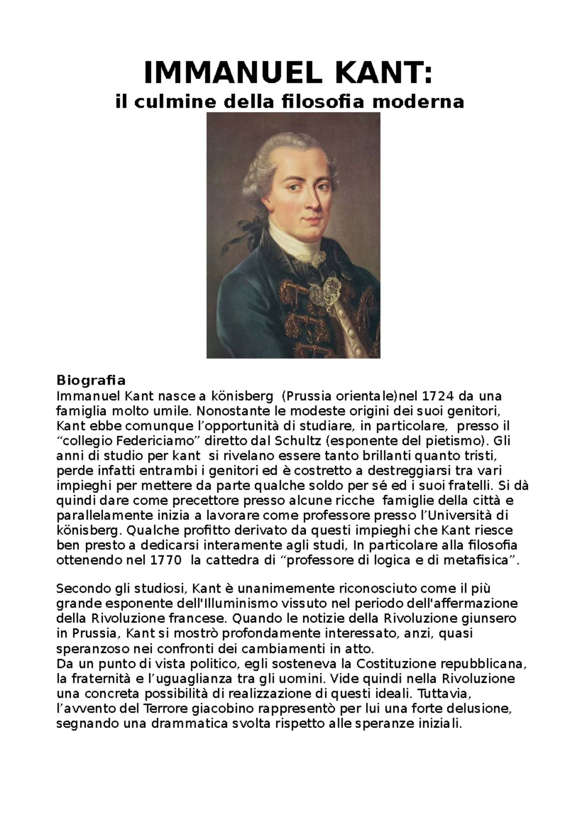IMMANUEL KANT: Biografia e Criticismo nella Filosofia Moderna - Studocu