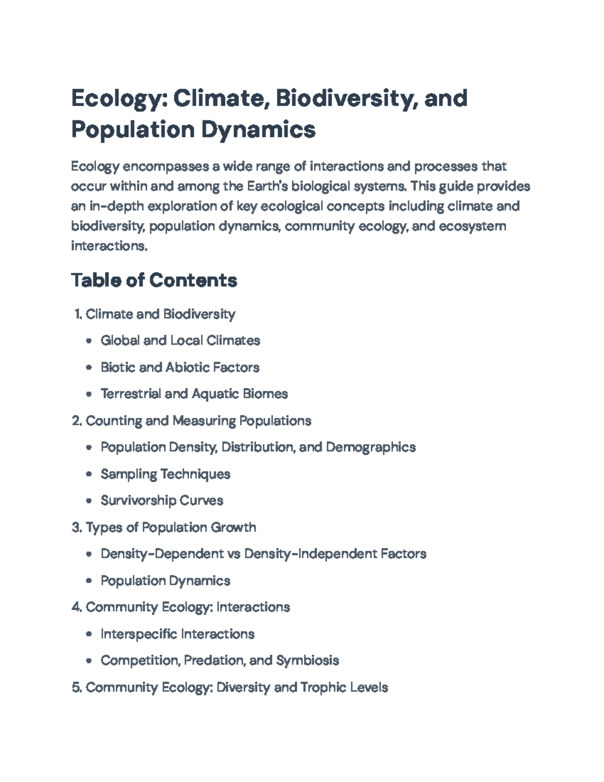 Ecology 101: Climate, Biodiversity, and Population Dynamics Guide ...